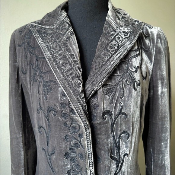 T Tahari | Jackets & Coats | Tahari Silk Viscose Velvet Grey Long Frock ...